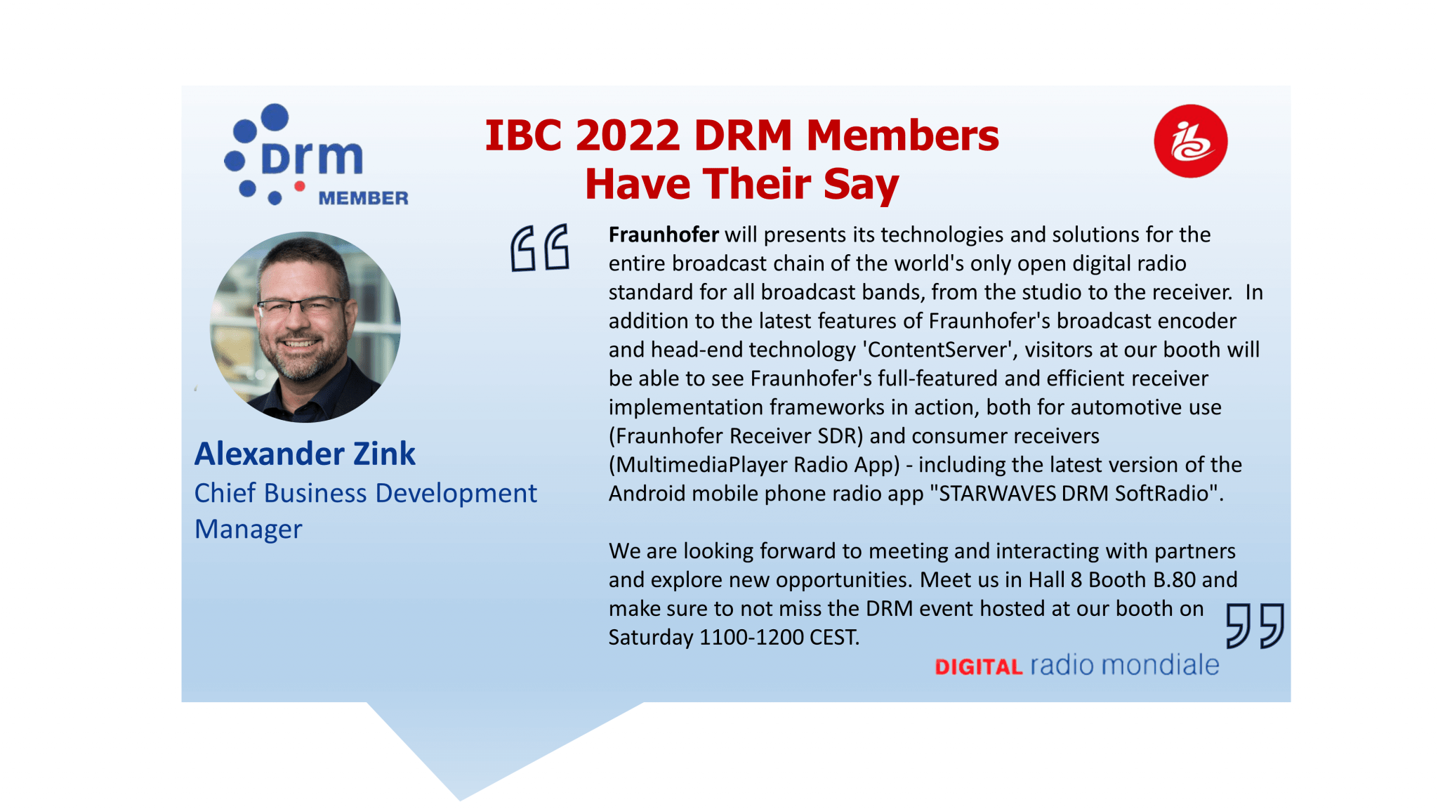 Digital Radio Mondiale | Meet the DRM Experts at IBC on 10th