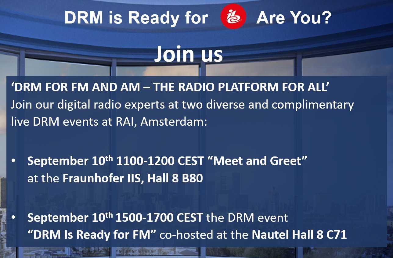 Digital Radio Mondiale | Meet the DRM Experts at IBC on 10th