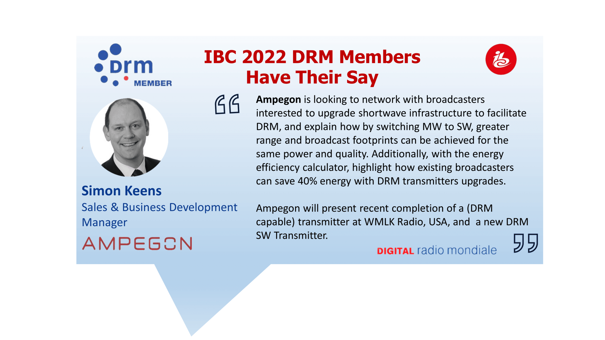 Digital Radio Mondiale | Meet the DRM Experts at IBC on 10th
