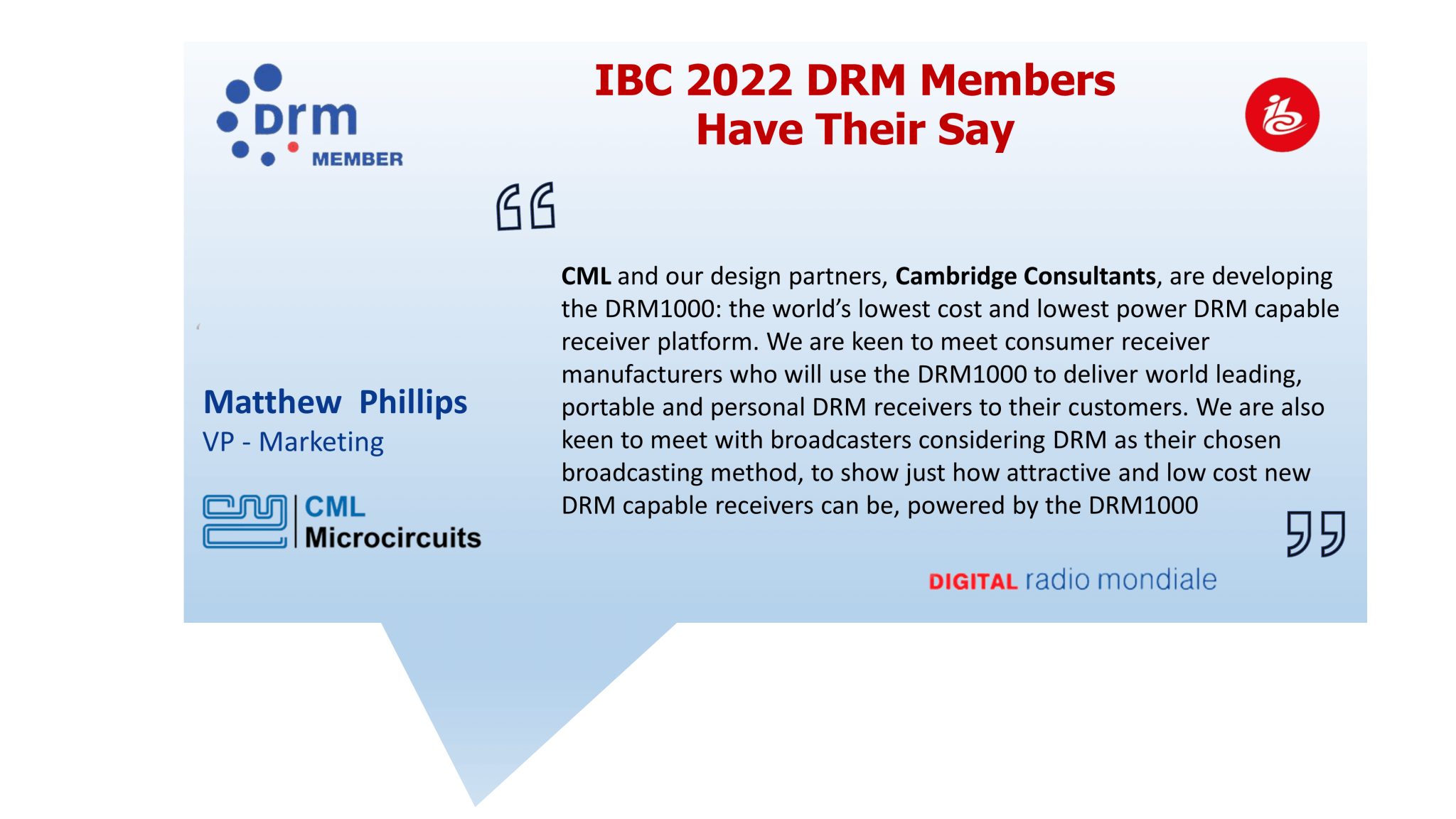 Digital Radio Mondiale | Meet the DRM Experts at IBC on 10th